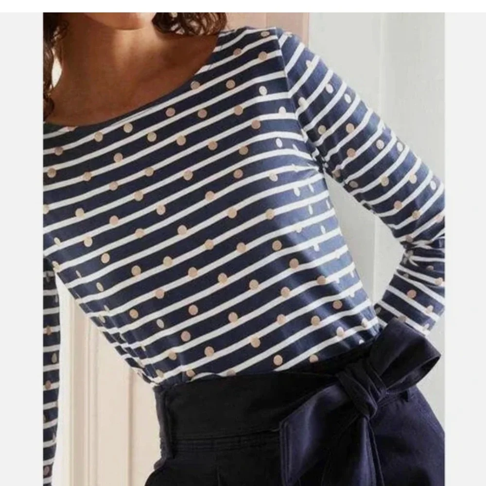 Boden | Tops | Boden Breton Womens T Shirt Us 4 Cotton White Navy ...